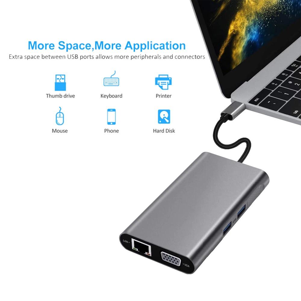 Hub Docking Station 11x1 Adaptador Type C x Lan, Hdmi, Vga, Sd, Usb 3.0 ...