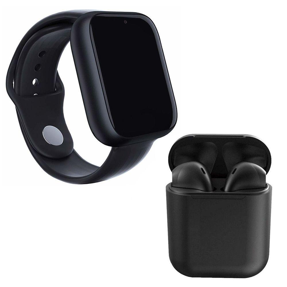 Kit 1 Smartwatch Preto + 1 Fone Bluetooth Inpods 12 Preto - Trocafone
