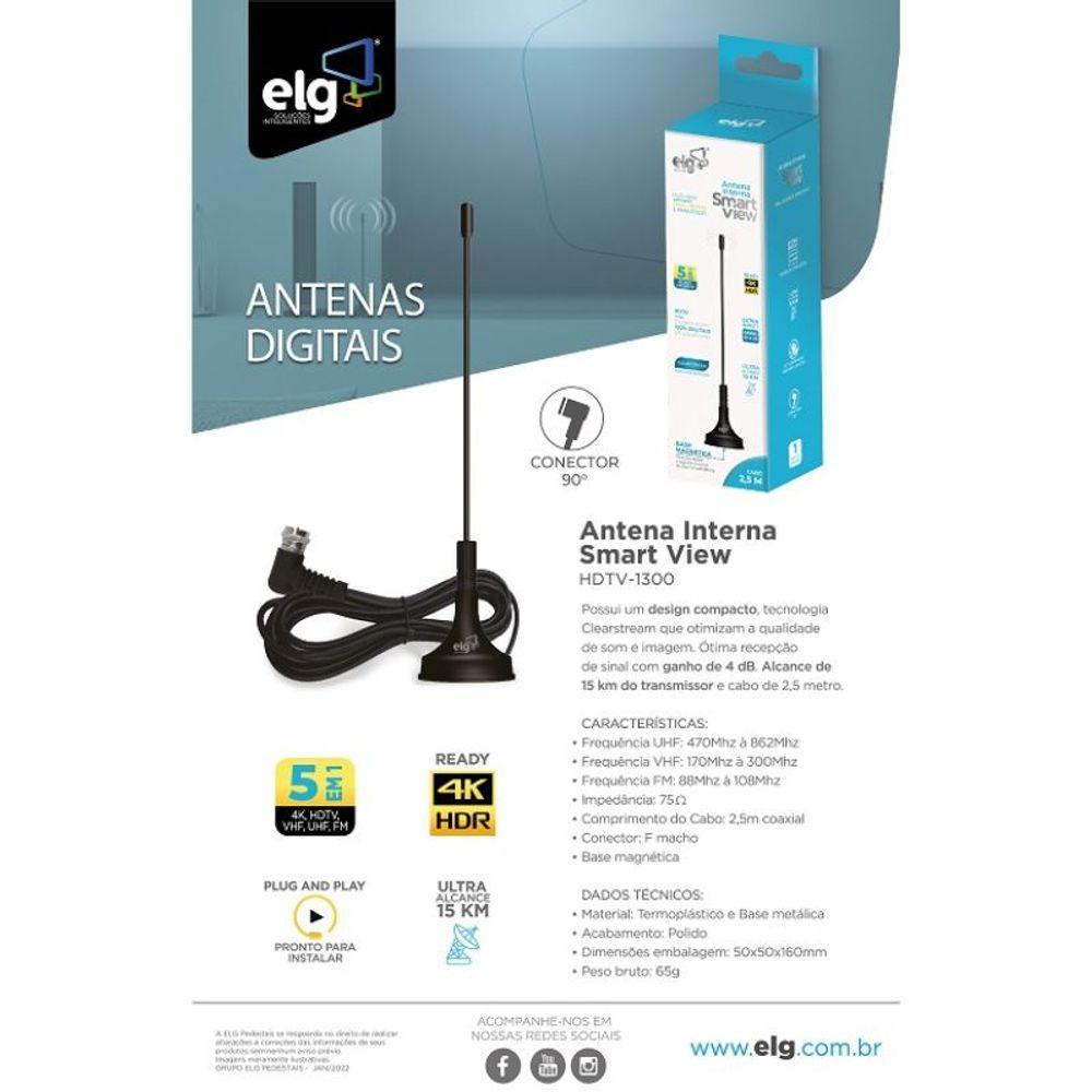 Antena Digital Interna Elg Com Cabo 2 5m Hdtv1300 - Trocafone